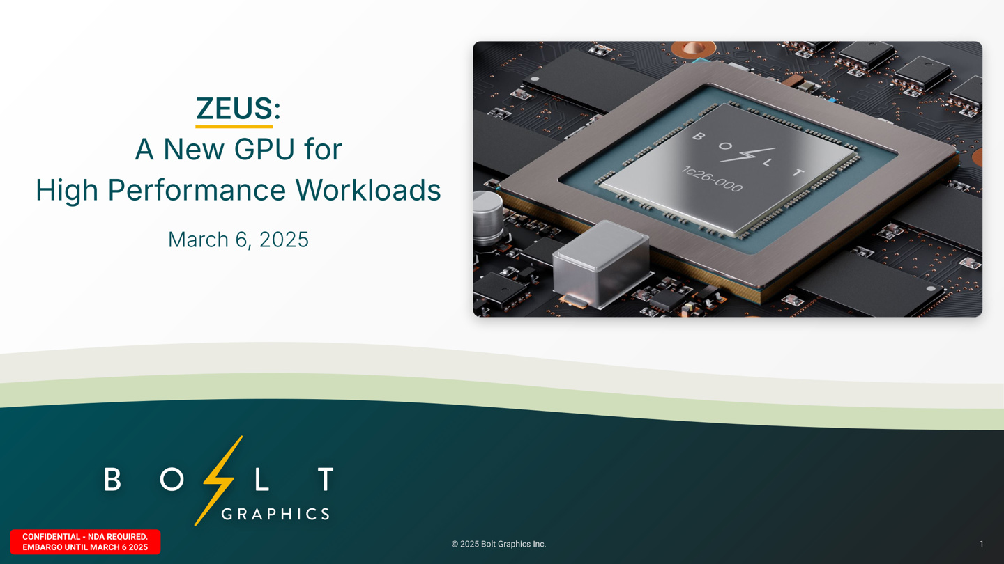 Bolt Graphics 推出 Zeus GPU：至高 2.3TB 显存，原生 800GbE