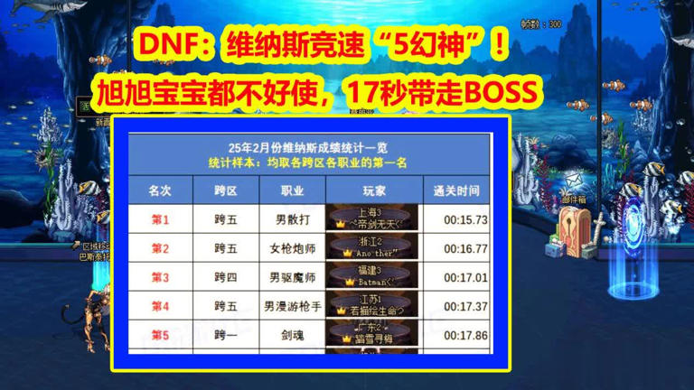 DNF维纳斯竞速“5幻神”！旭旭宝宝不行，17秒带走BOSS