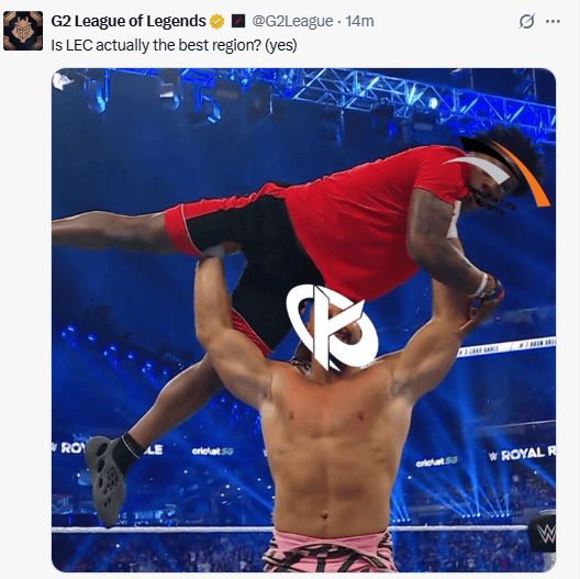 KC拿下首局后G2官推发文：LEC真是最好的赛区么?（是的）