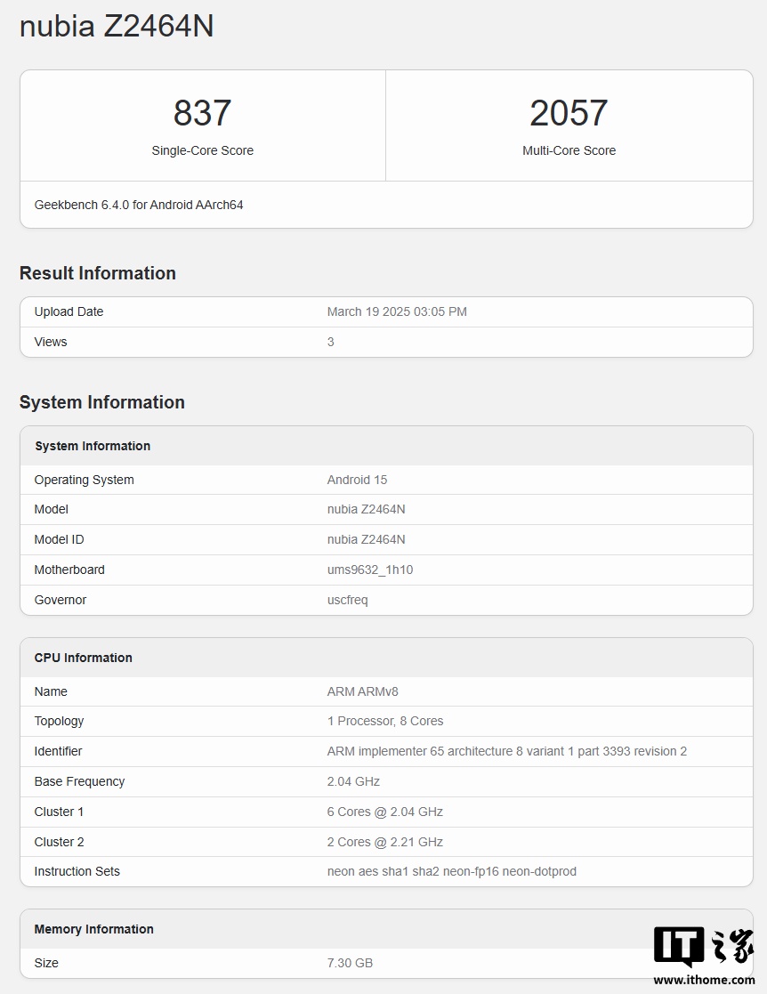 紫光展锐 T8300 现身 Geekbench，搭载于努比亚 Neo3 5G 海外版