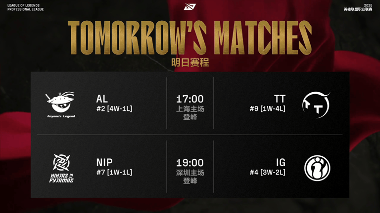 2025LPL第二赛段组内赛W3D2虎扑墙：AL vs TT、NIP vs IG