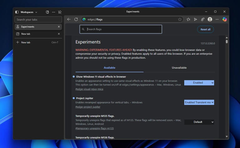 微软Win11 Edge浏览器测试新垂直标签：Transient/Switcher双模式