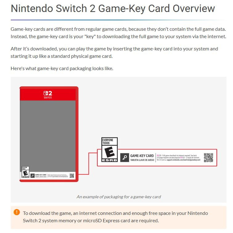 NS2的实体卡带增加了一种“Key Card”