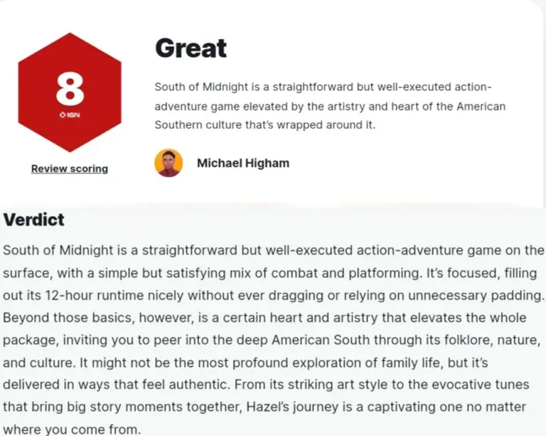 《午夜以南》MC评分公布，IGN8分