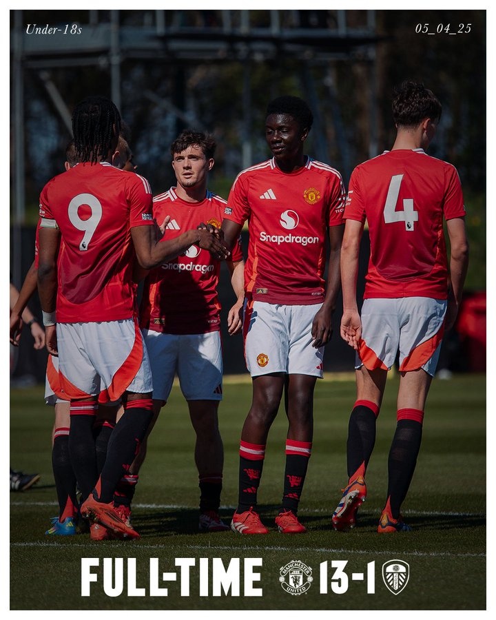 小红魔大残暴😈曼联U18血洗利兹联13-1！小将穆萨独中6️⃣元