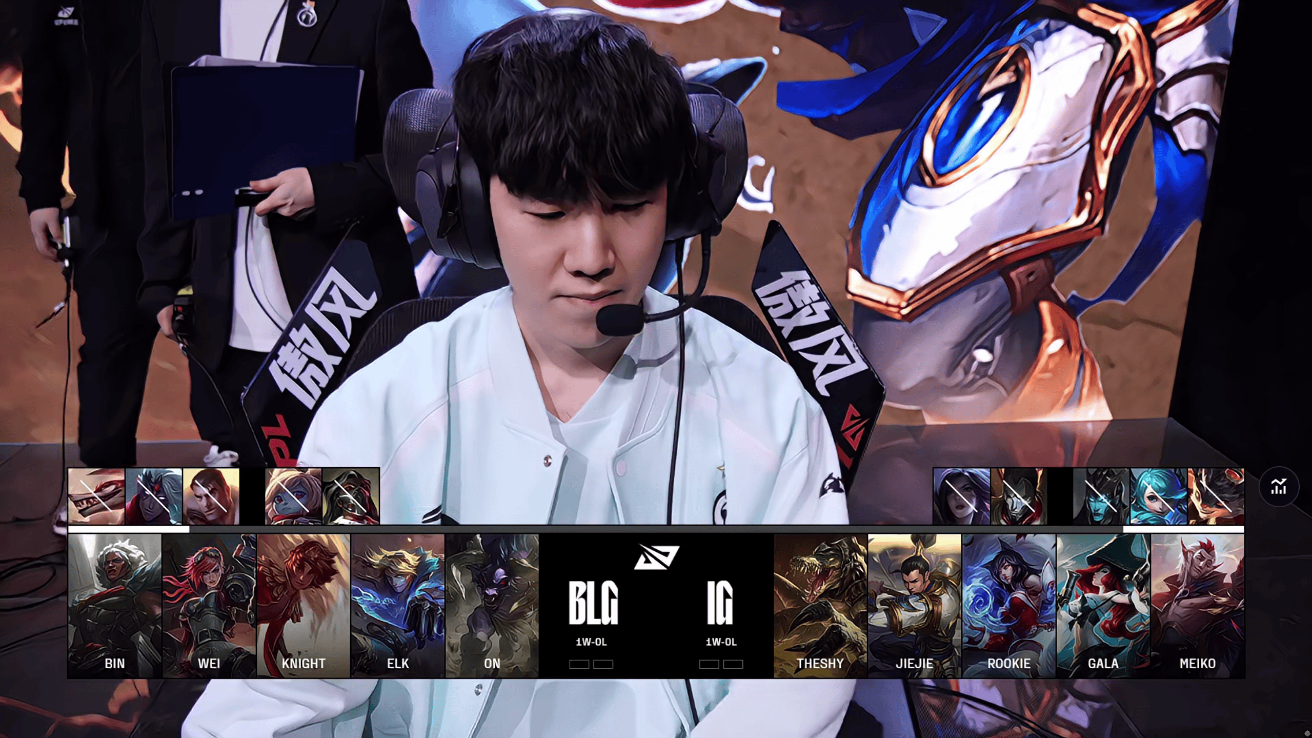 BLG与IG首局BP：BLG上野选出安蓓萨蔚组合，IG鳄鱼赵信应对