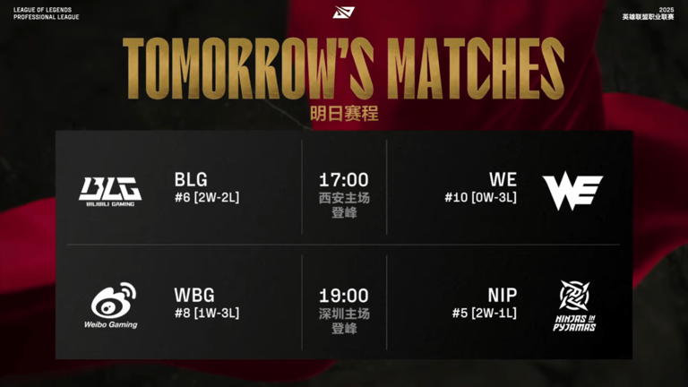 2025LPL第二赛段组内赛W3D4虎扑墙：BLG vs WE、WBG vs NIP