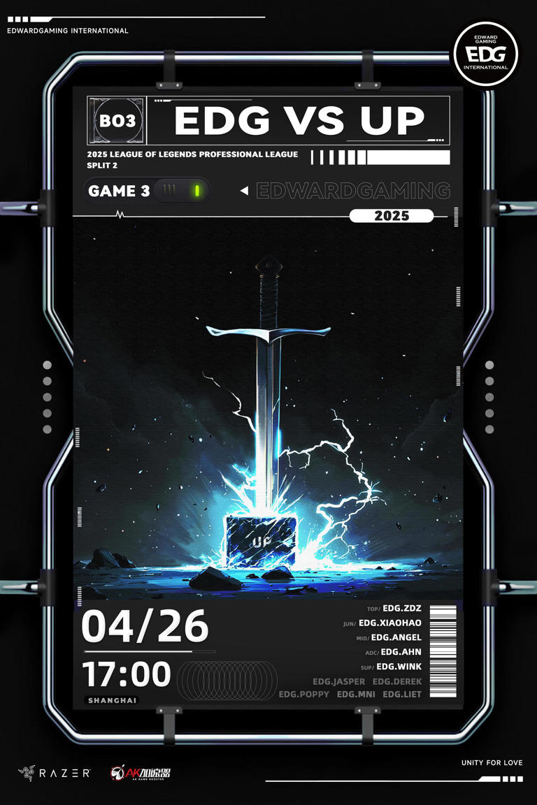 EDG vs UP赛前海报：雷霆铸我，一剑破敌；Game Day