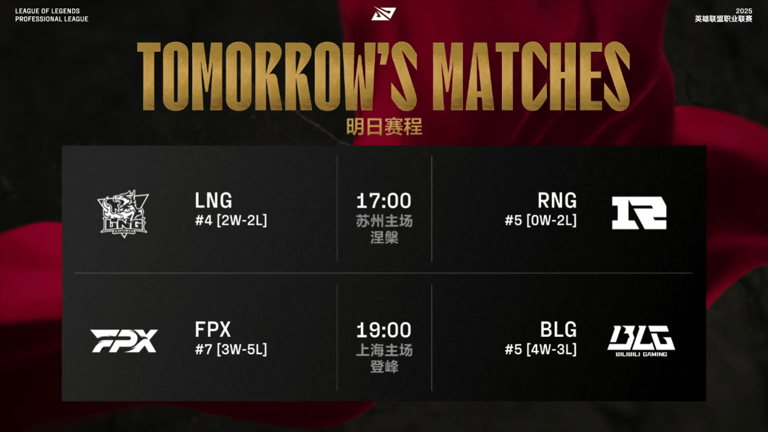 2025LPL第二赛段组内赛W5D1虎扑墙：LNG vs RNG、FPX vs BLG