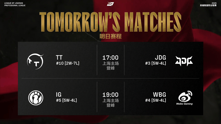 2025LPL第二赛段组内赛W5D3虎扑墙：TT vs JDG、IG vs WBG