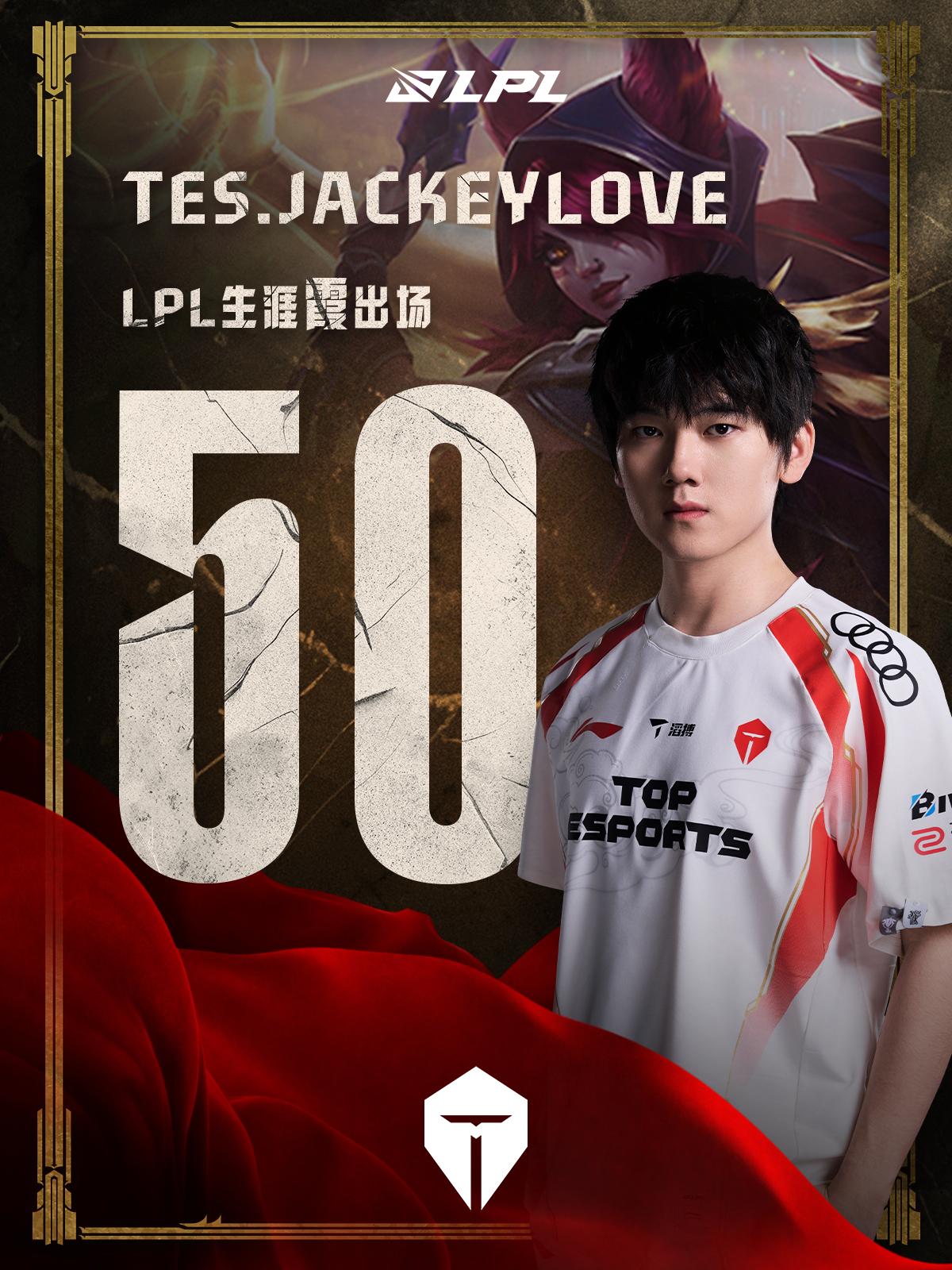 里程碑：JackeyLove达成LPL生涯霞50出场成就