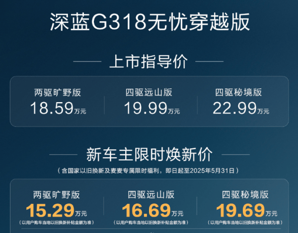 深蓝G318无忧穿越版上市，15万级硬派越野能否打破市场僵局？
