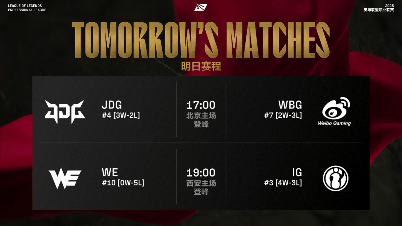 2025LPL第二赛段组内赛W4D1虎扑墙：JDG vs WBG、WE vs IG