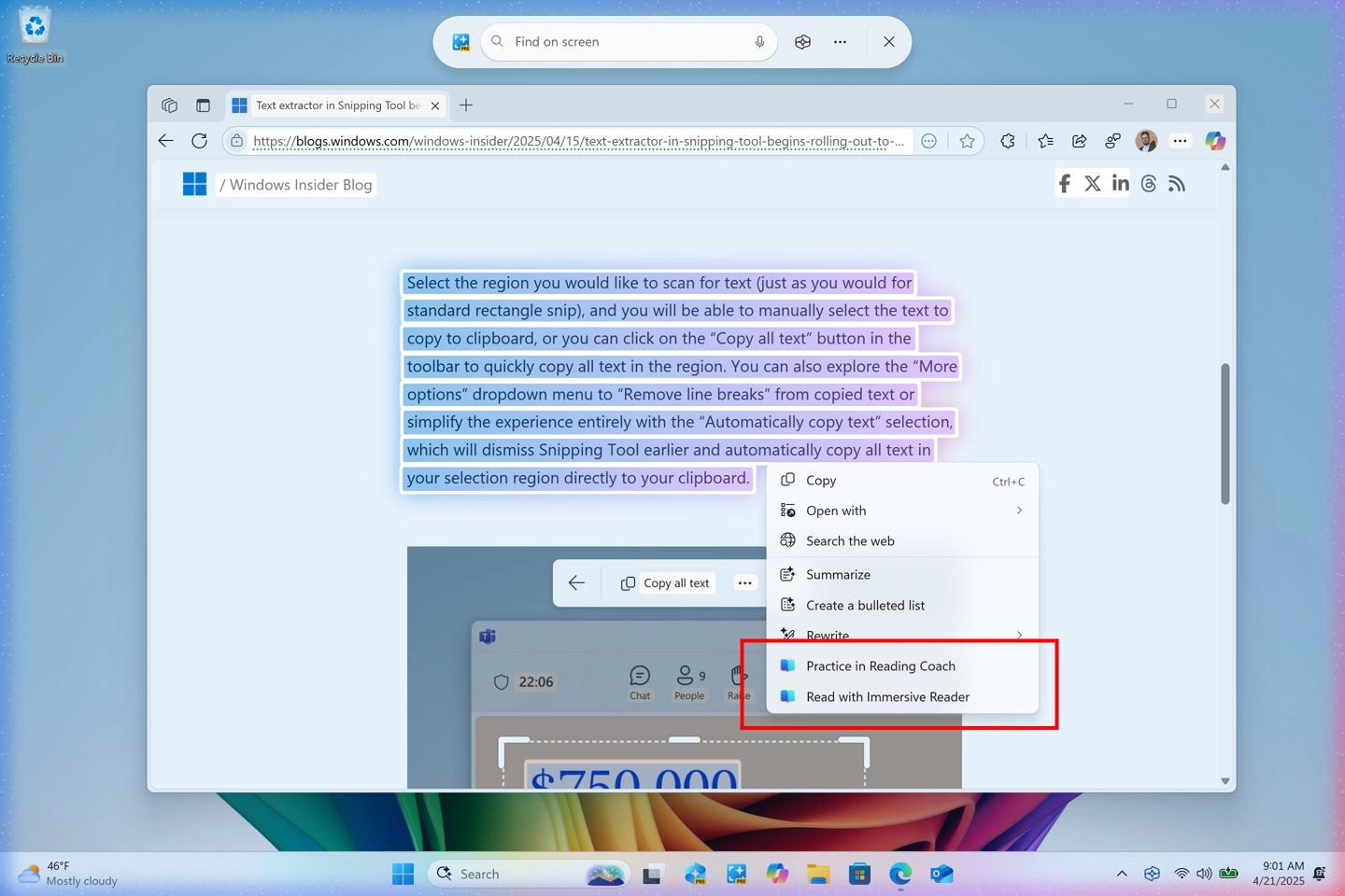 微软发布 Win11 Dev 26200.5562 预览版：AI 阅读与云端照片搜索