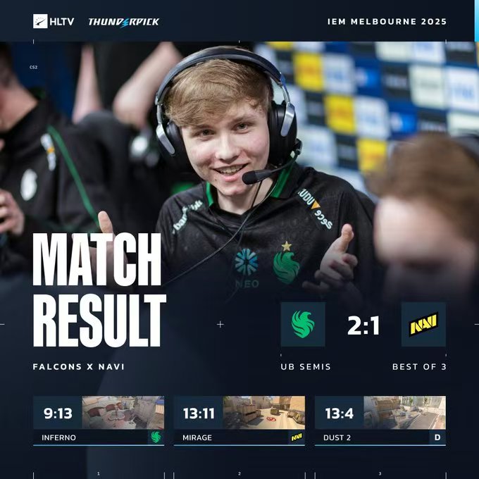 Falcons 2-1 NAVI：双星闪耀！Falcons让一追二晋级淘汰赛