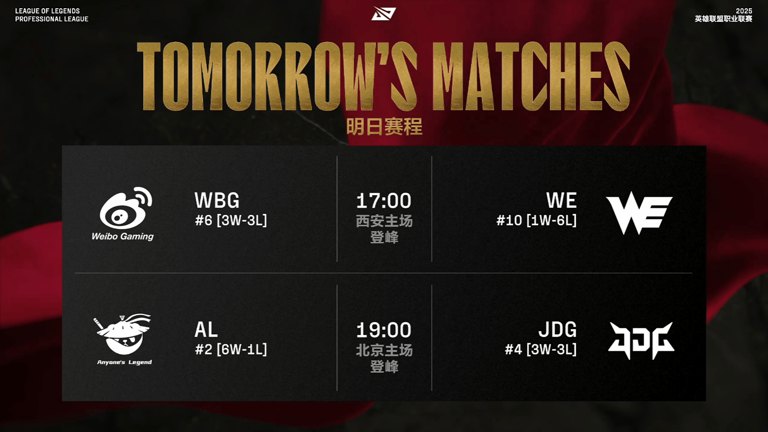 2025LPL第二赛段组内赛W4D5虎扑墙：WBG vs WE、AL vs JDG
