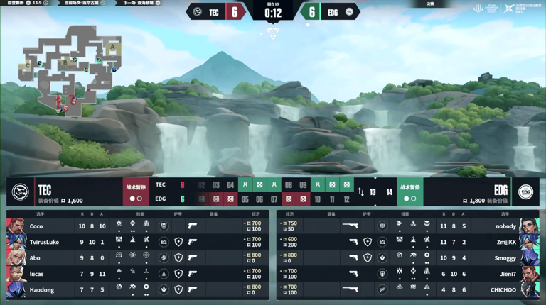 上半场进攻方EDG 6-6 TEC防守方，双方换边比赛来到下半场