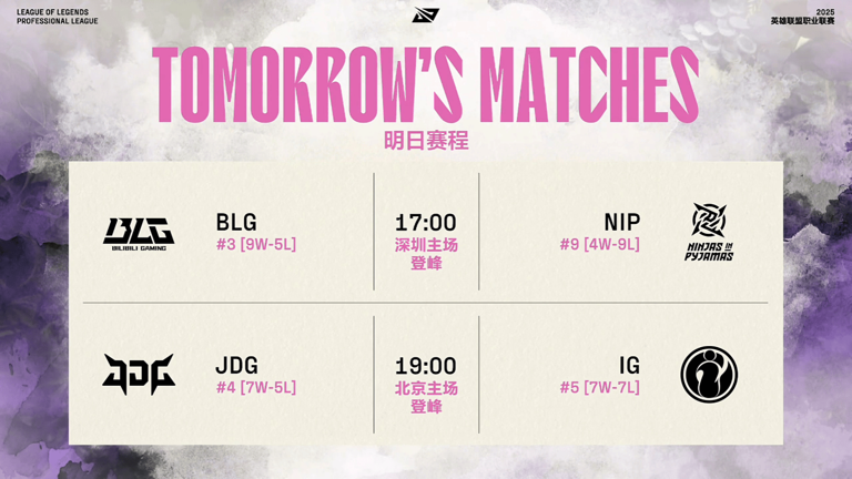 2025LPL第二赛段组内赛W7D2虎扑墙：BLG vs NIP、JDG vs IG