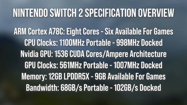 任天堂Switch 2规格曝光 12GB内存 性能最高4.3TFLOPS