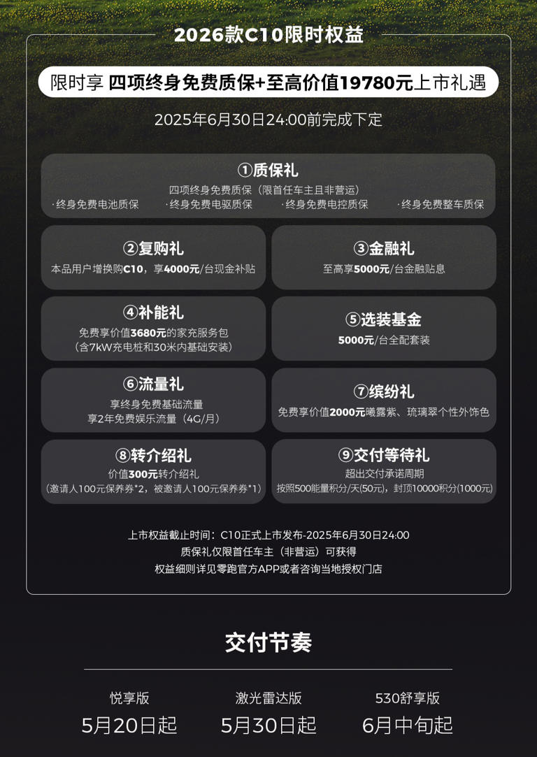 2026 款零跑 C10 汽车上市，12.28 万元起