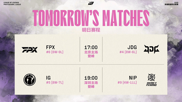 2025LPL第二赛段组内赛W7D5虎扑墙：FPX vs JDG、IG vs NIP