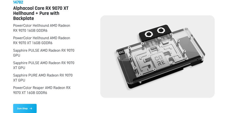 扩展至 22 款，Alphacool 为更多 RX 9070 (XT) 显卡推出分体冷头
