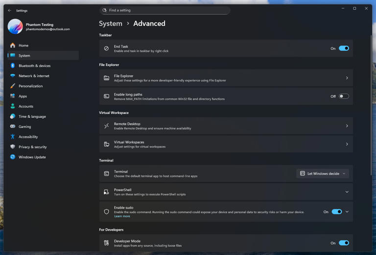 微软Win11“高级设置”已上线Dev/Beta版本，可通过ViVeTool开启