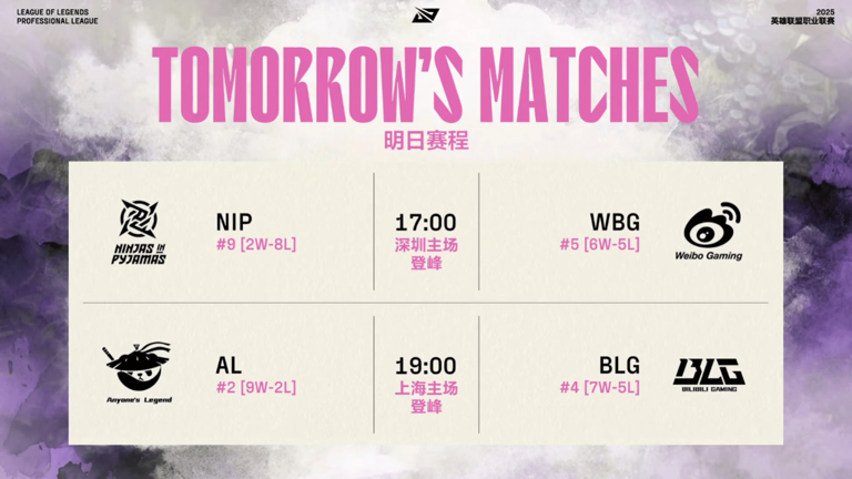2025LPL第二赛段组内赛W6D3虎扑墙：NIP vs WBG、AL vs BLG