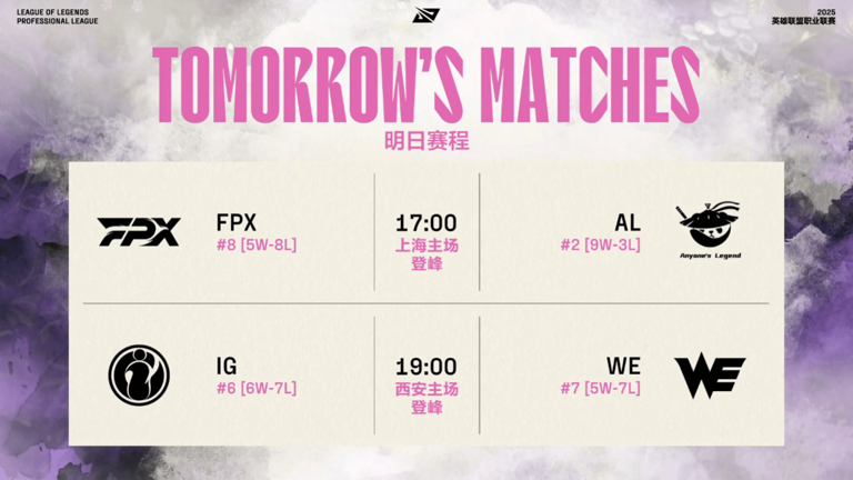 2025LPL第二赛段组内赛W6D5虎扑墙：FPX vs AL、IG vs WE