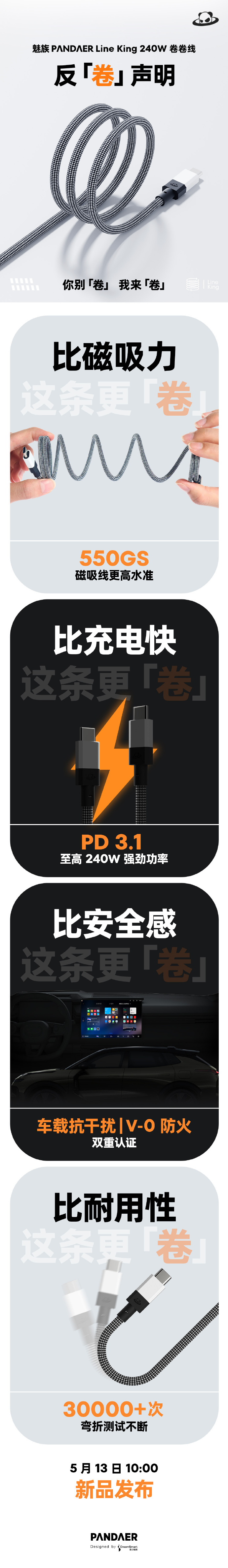 魅族 PANDΛER Line King 240W 卷卷线 5 月 13 日发布