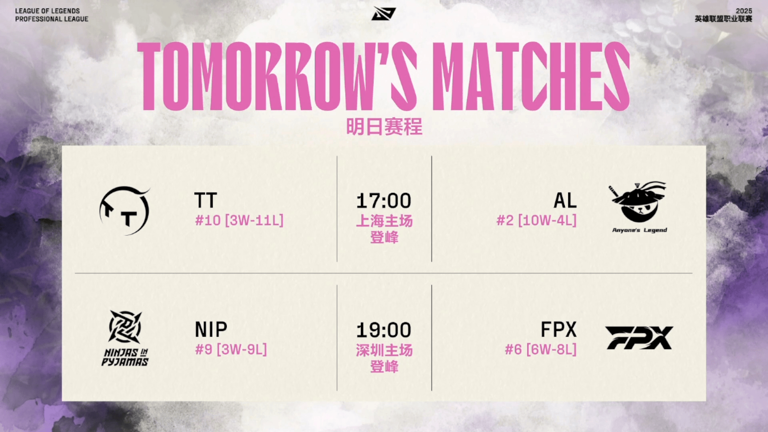 2025LPL第二赛段组内赛W7D1虎扑墙：TT vs AL、NIP vs FPX