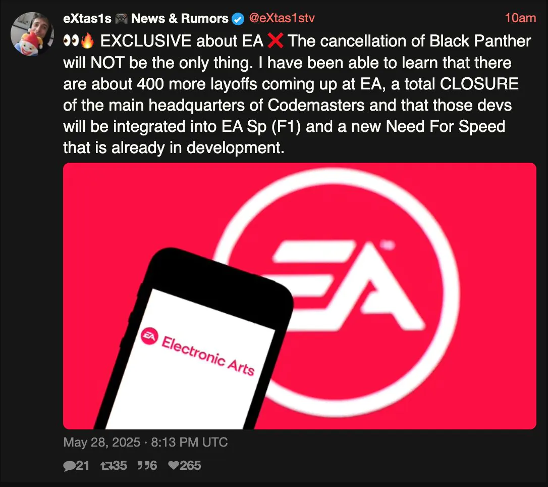 传EA将关闭Codemasters 新《极品飞车》已在开发中