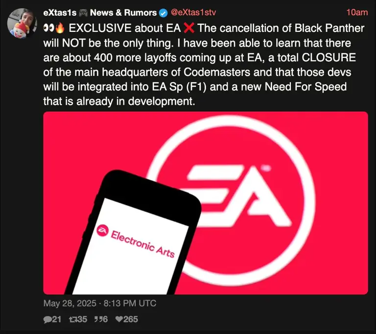 传EA将关闭Codemasters 新《极品飞车》已在开发中