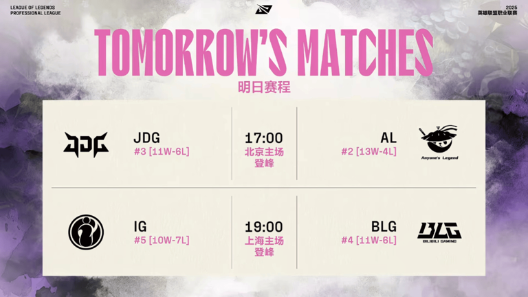 2025LPL第二赛段组内赛W8D3虎扑墙：JDG vs AL、IG vs BLG