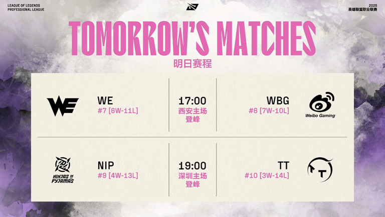 2025LPL第二赛段组内赛W8D4虎扑墙：WE vs WBG、NIP vs TT
