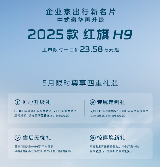 中式豪车不贵了 新款红旗H9上市：起售价杀到23.58万