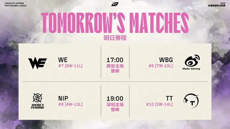 WE零封WBG，WE为第六，WBG第七！骑士之路对阵出炉！