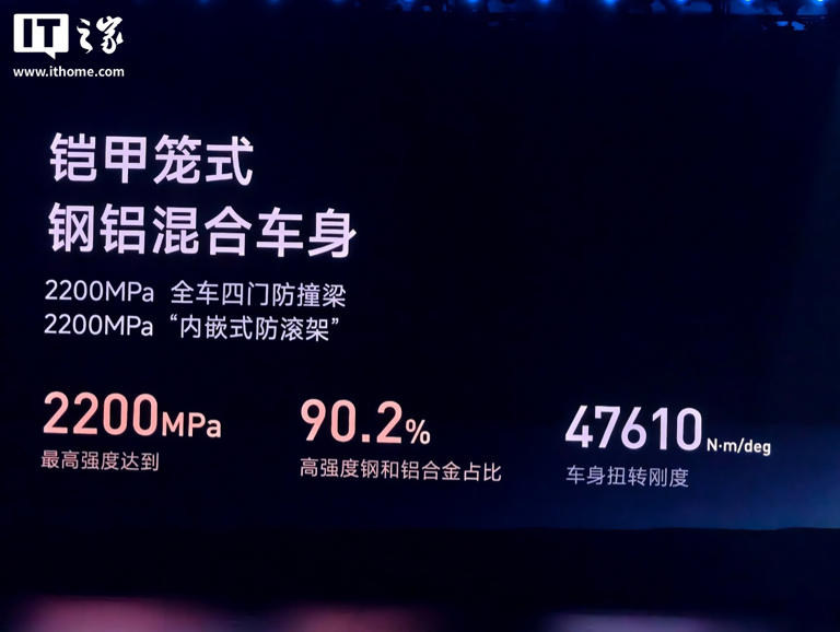 小米YU7车型内嵌 2200Mpa 防滚架，提供铠甲笼式钢铝混合车身