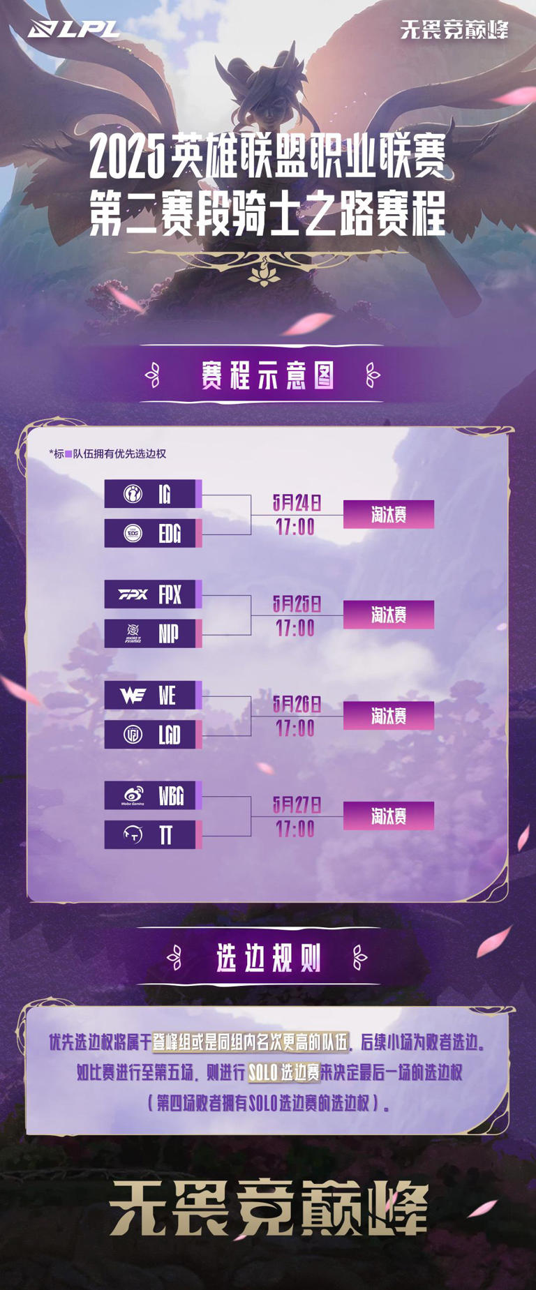 骑士之路赛程：24号iG vs EDG先行开打，27日WBG对阵TT