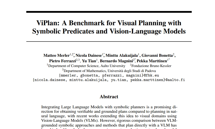 ViPlan：视觉语言模型如何从图像中理解世界并制定行动计划？