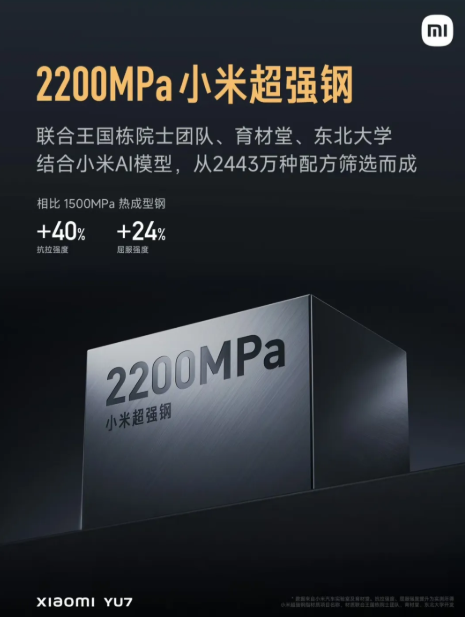 小米YU7搭载2200MPa小米超强钢！背后支持大学“技术王牌”揭秘