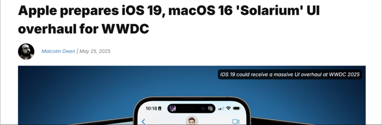 WWDC：iOS 19和macOS 16迎来UI大改版，代号为“Solarium”