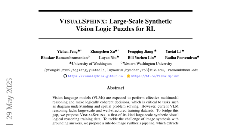 大语言模型看图思考：华盛顿大学推出VisualSphinx，一个660K规模的视觉逻辑训练数据集