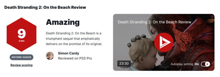 《死亡搁浅2》媒体评分出炉 IGN 9分、MTC必玩