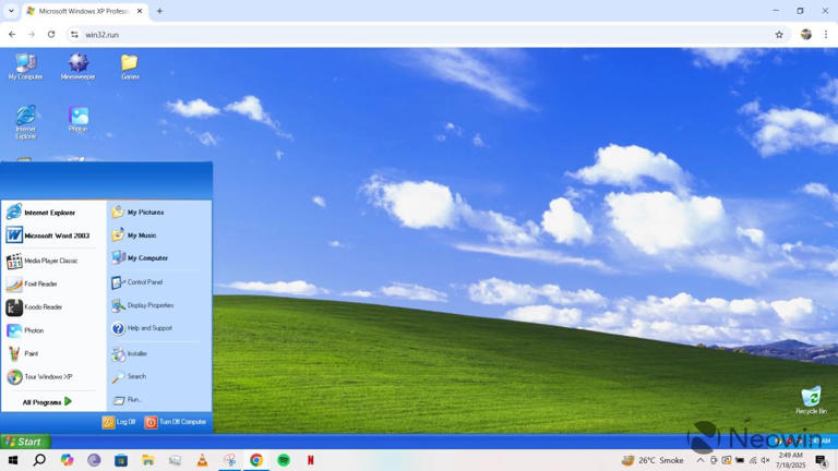 怀旧之旅启动：网页版 WinXP 亮相，可用画图、玩扫雷游戏等