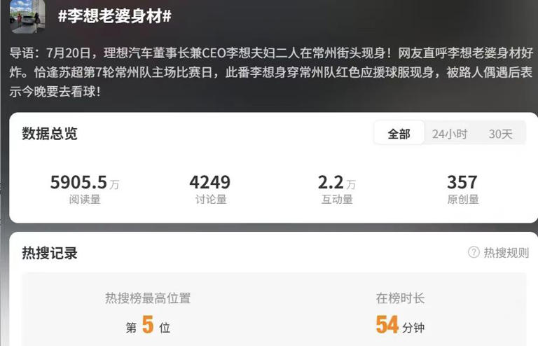 理想汽车CEO李想开i8现身苏超预热新车，结果“李想老婆身材”上热搜