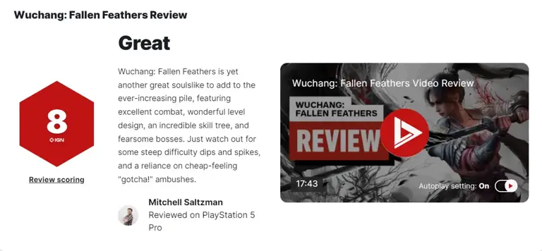 《明末：渊虚之羽》媒体评分解禁：M站75分，IGN8分！