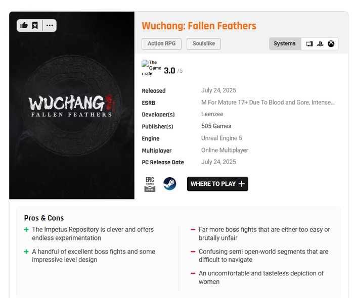 《明末：渊虚之羽》媒体评分现已解禁：Metacritic均分75分