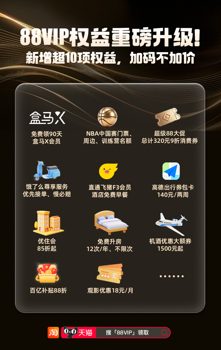 送NBA中国赛门票和周边！88VIP权益再升级