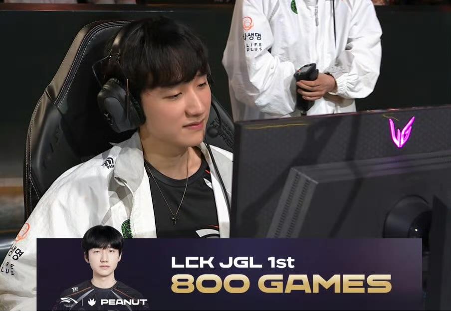 Peanut达成LCK 800出场成就，位列打野第一、全位置第四